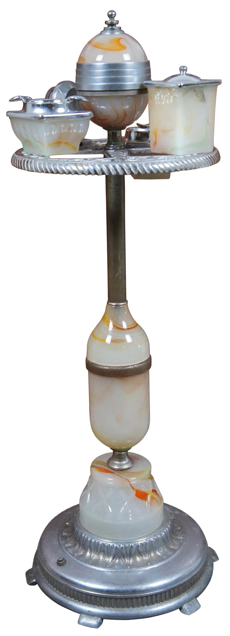 Antique Mico Art Deco Onyx Slag Glass Smoke Stand Ashtray Lamp Lighter ...