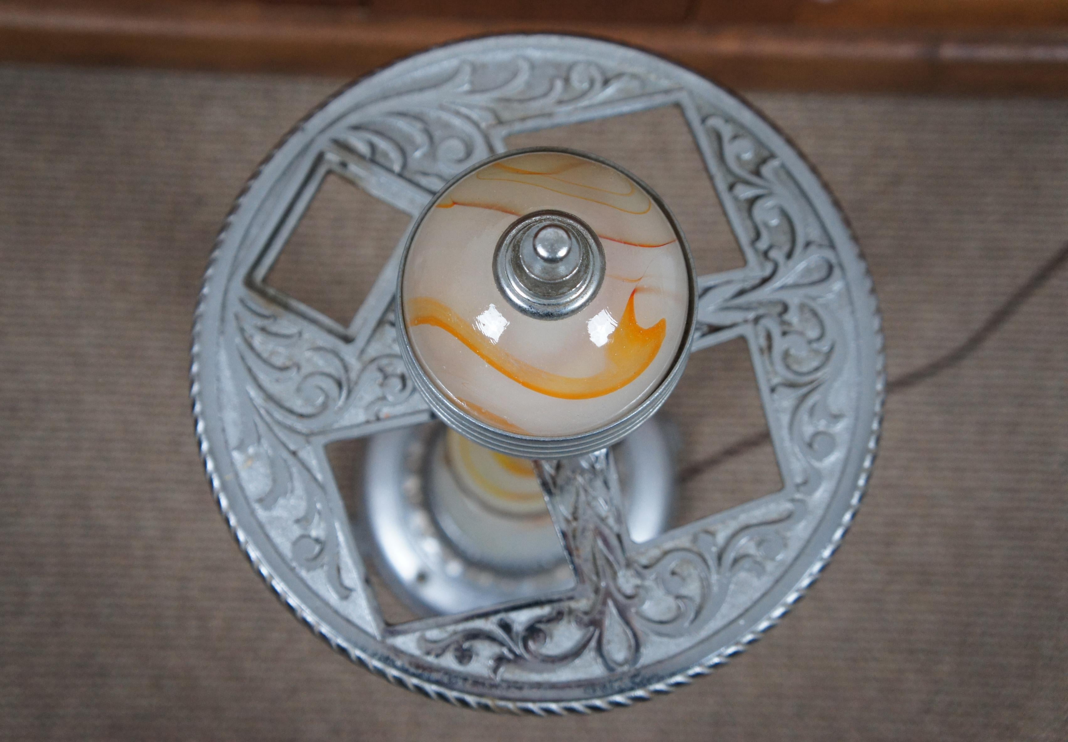 Antique Mico Art Deco Onyx Slag Glass Smoke Stand Ashtray Lamp Lighter ...