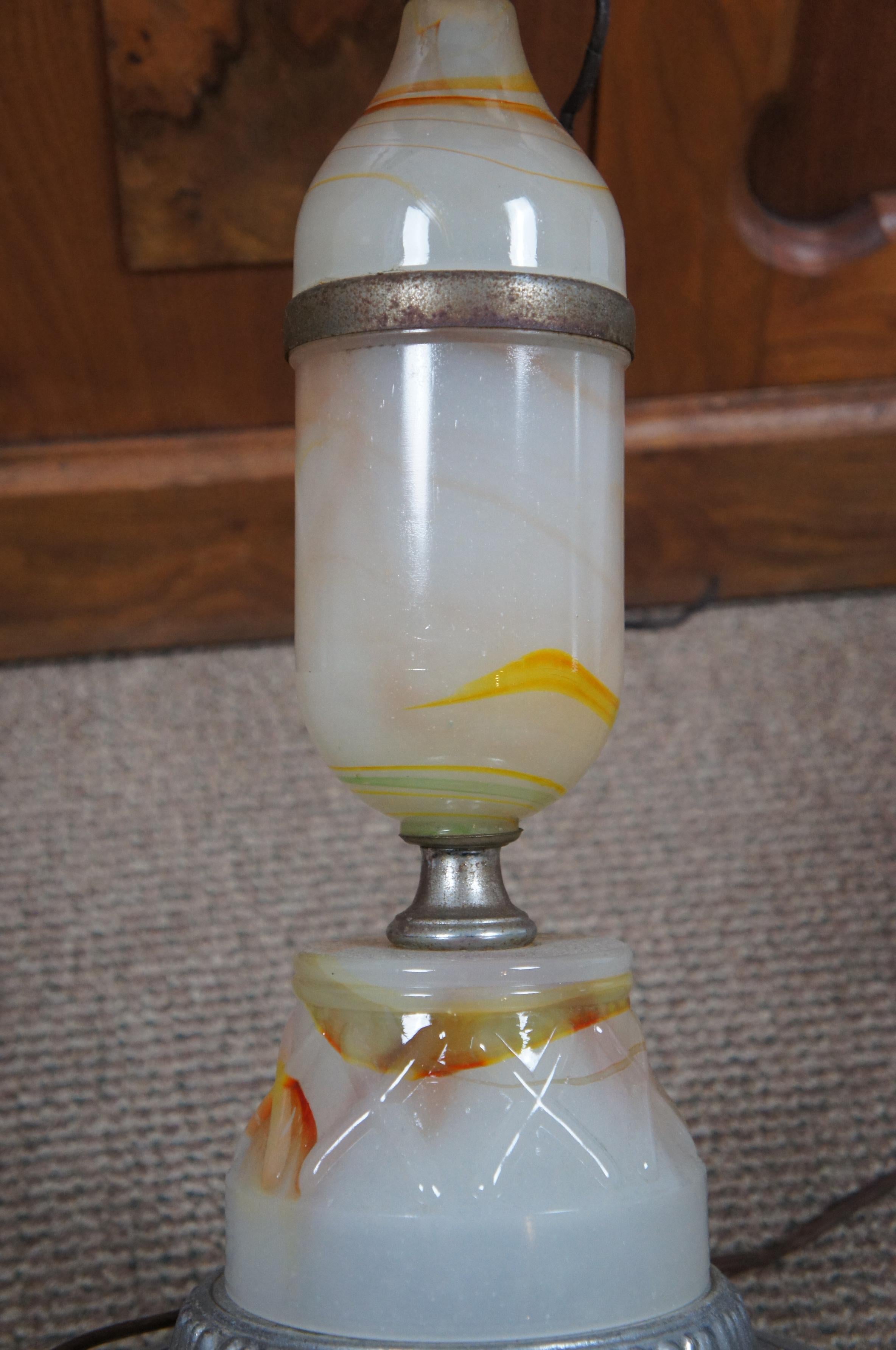 Antique Mico Art Deco Onyx Slag Glass Smoke Stand Ashtray Lamp Lighter ...