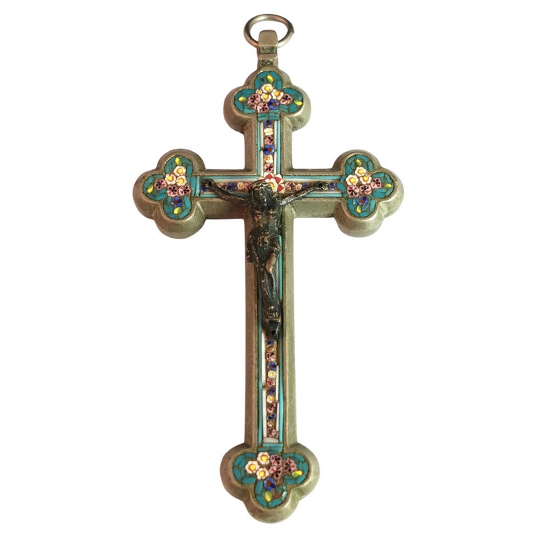 Pendentif crucifix ancien en micro-mosaïque, croix italienne, grande ...