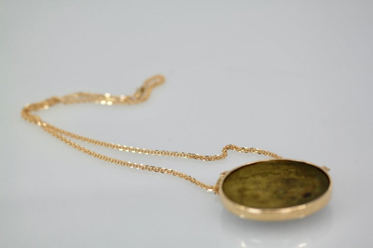 Antique Micro Mosaic Oval Plaque Necklace 18K For Sale at 1stDibs