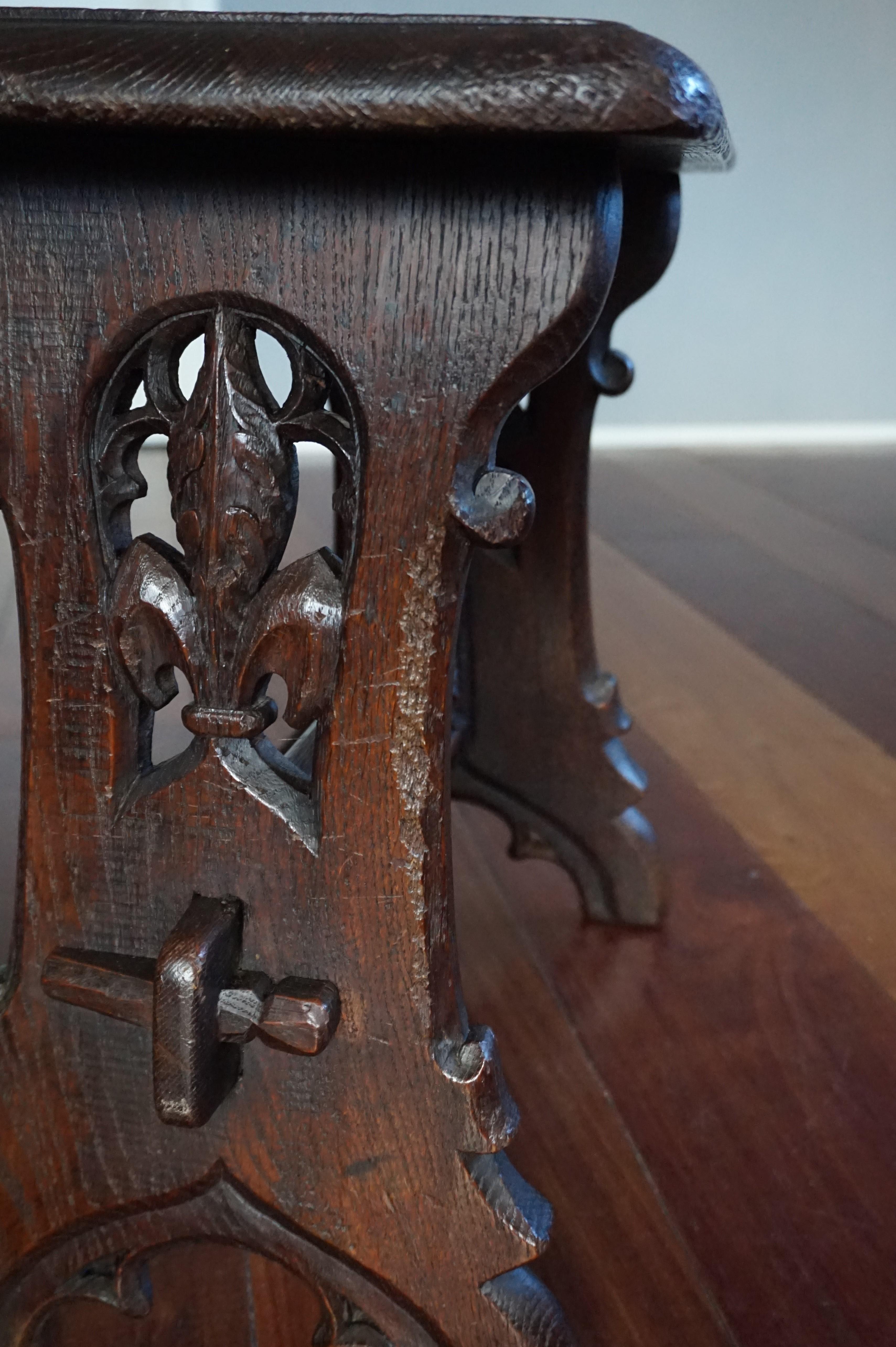 Antique Mid-19th Century Gothic Revival Stool with Hand Carved Lily ...