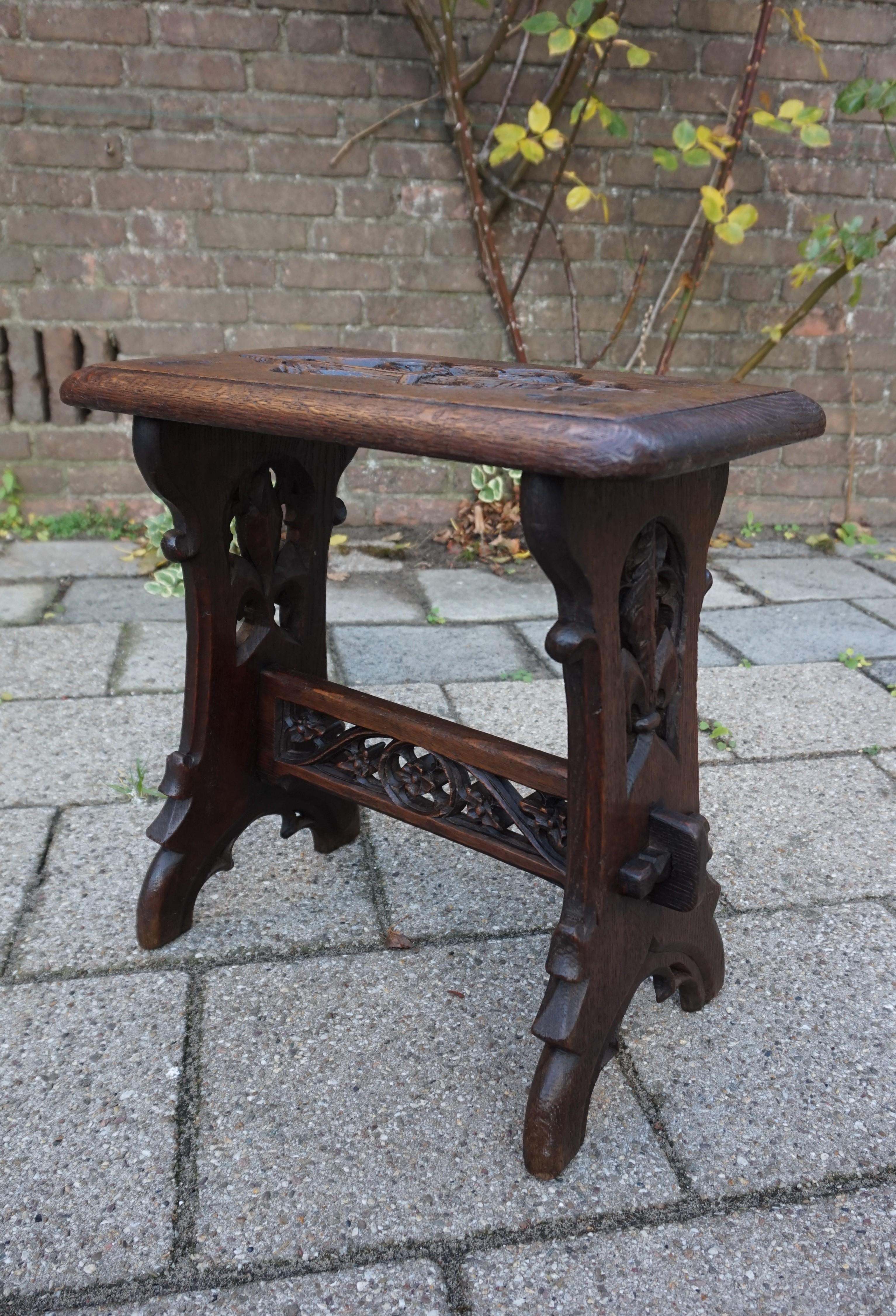 Antique Mid-19th Century Gothic Revival Stool with Hand Carved Lily ...