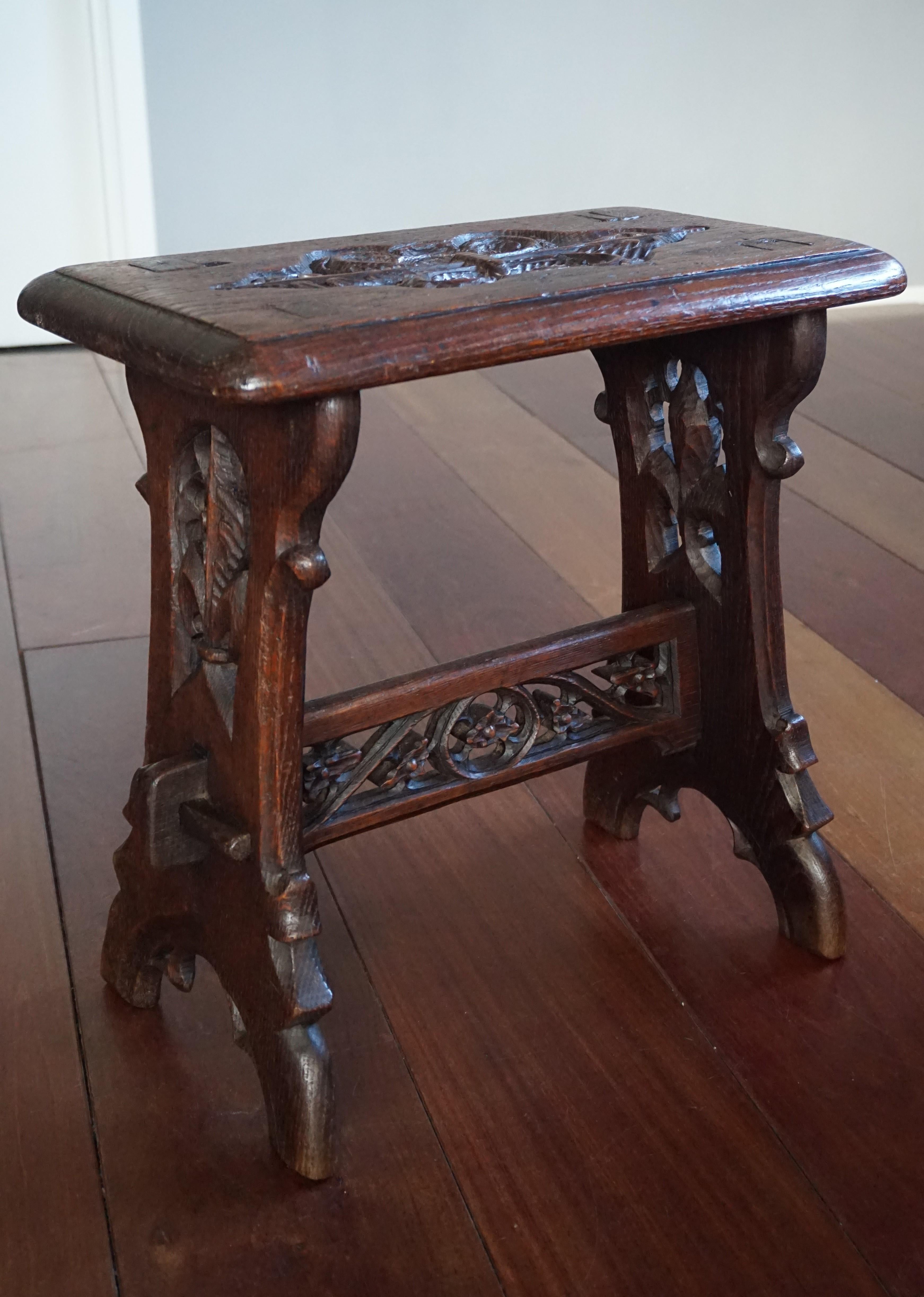 Antique Mid-19th Century Gothic Revival Stool with Hand Carved Lily ...