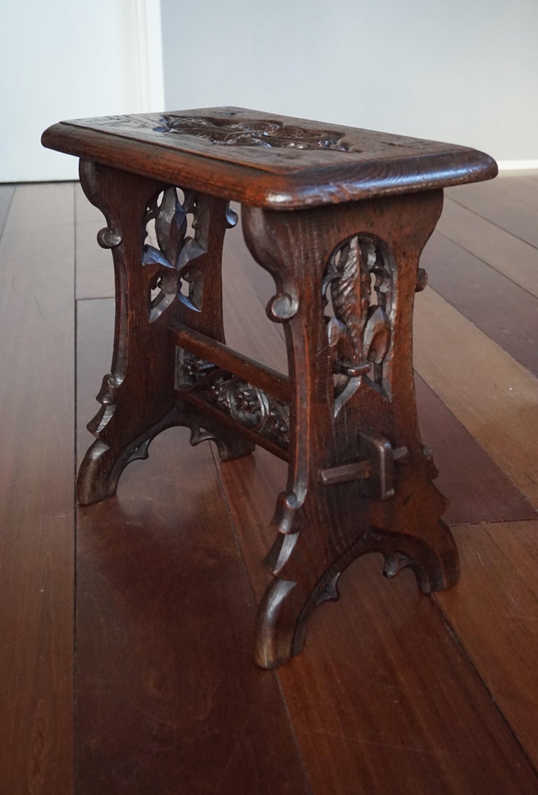 Antique Mid-19th Century Gothic Revival Stool with Hand Carved Lily ...
