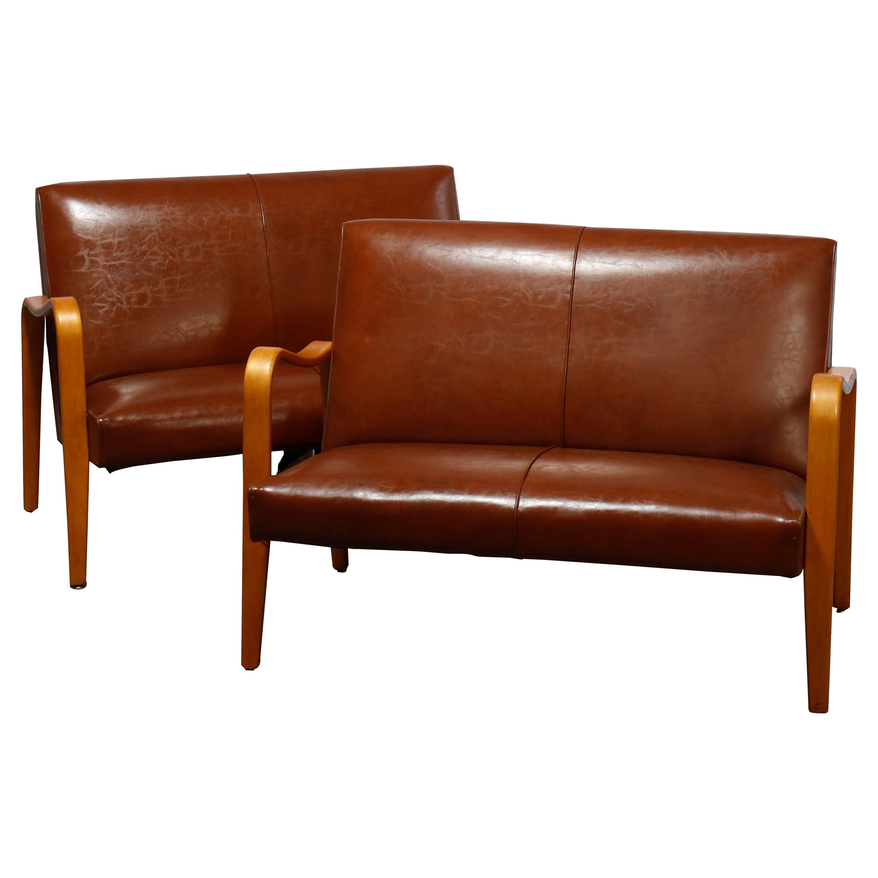 Antique Mid-Century Modern Pair of Thonet Laminated Leather Settees ...