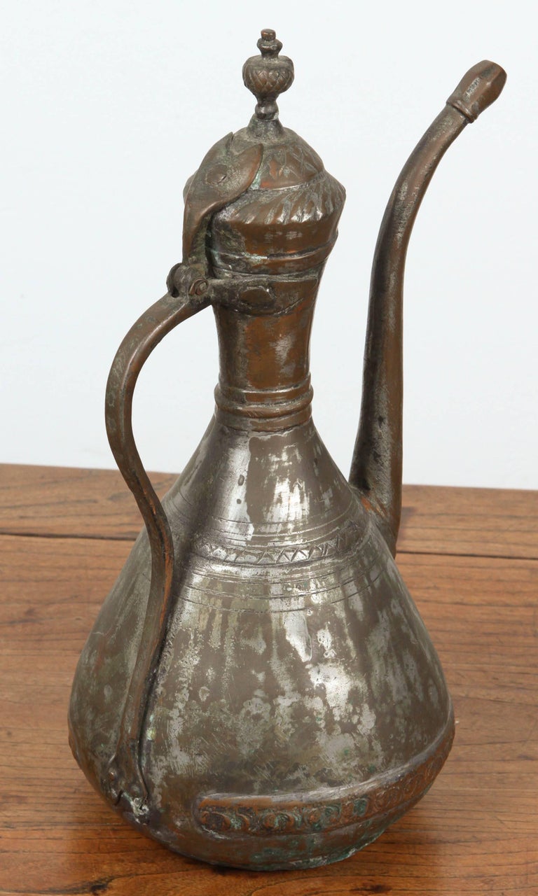 Antique Middle Eastern Moorish Tinned Copper Ewer For Sale at 1stDibs