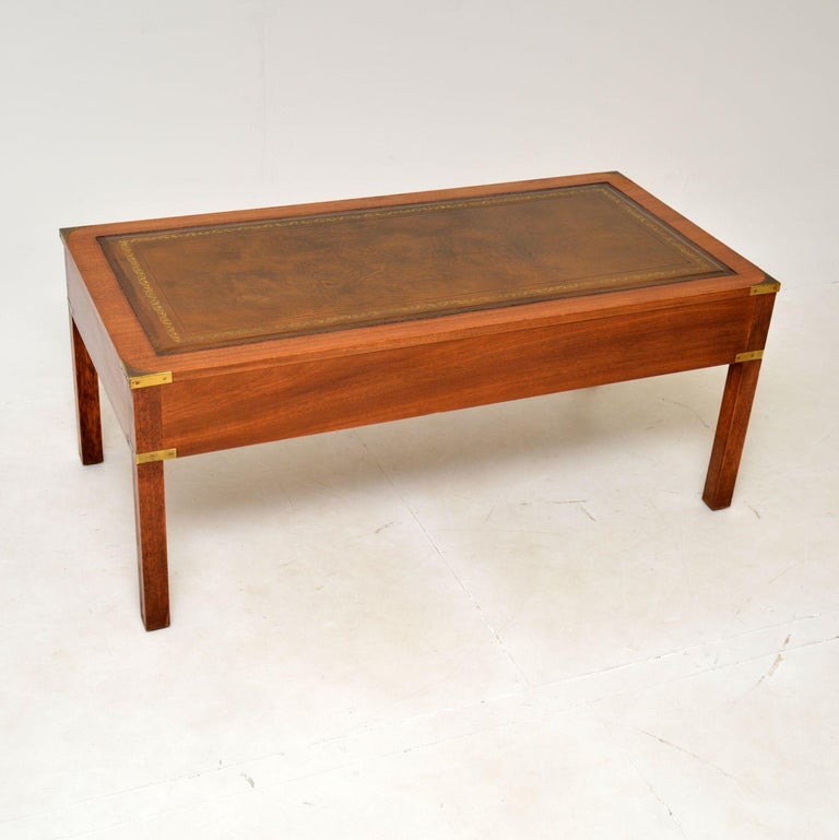 Antique Military Campaign Leather Top Coffee Table For Sale at 1stDibs