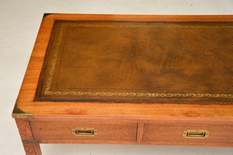 Antique Military Campaign Leather Top Coffee Table For Sale at 1stDibs