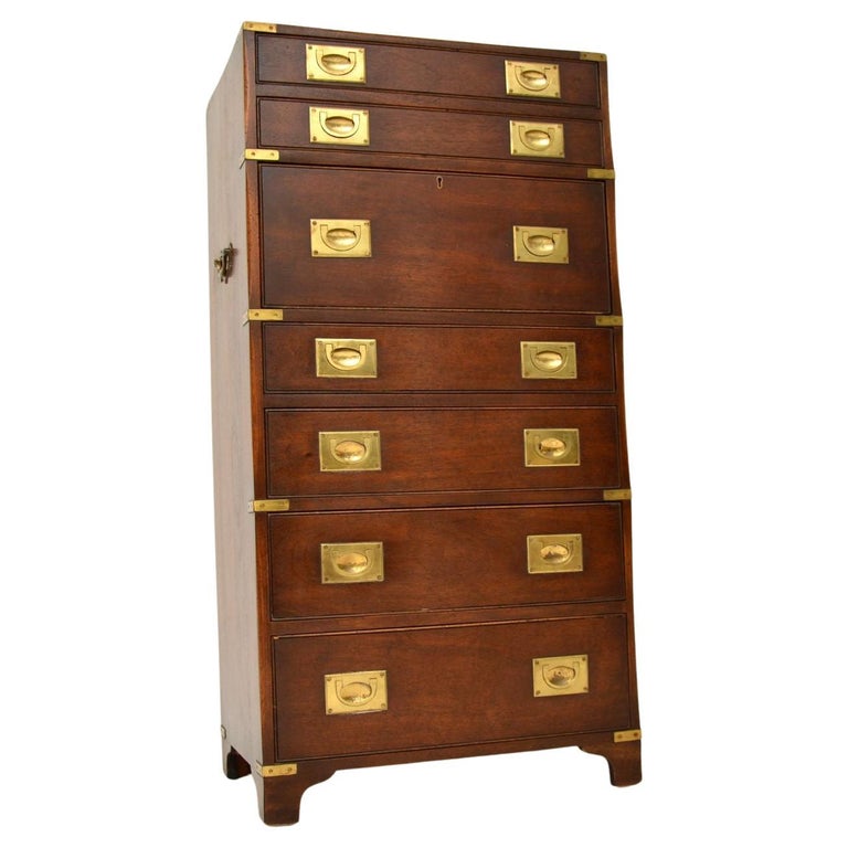 Antique Military Campaign Secretaire Chest of Drawers at 1stDibs
