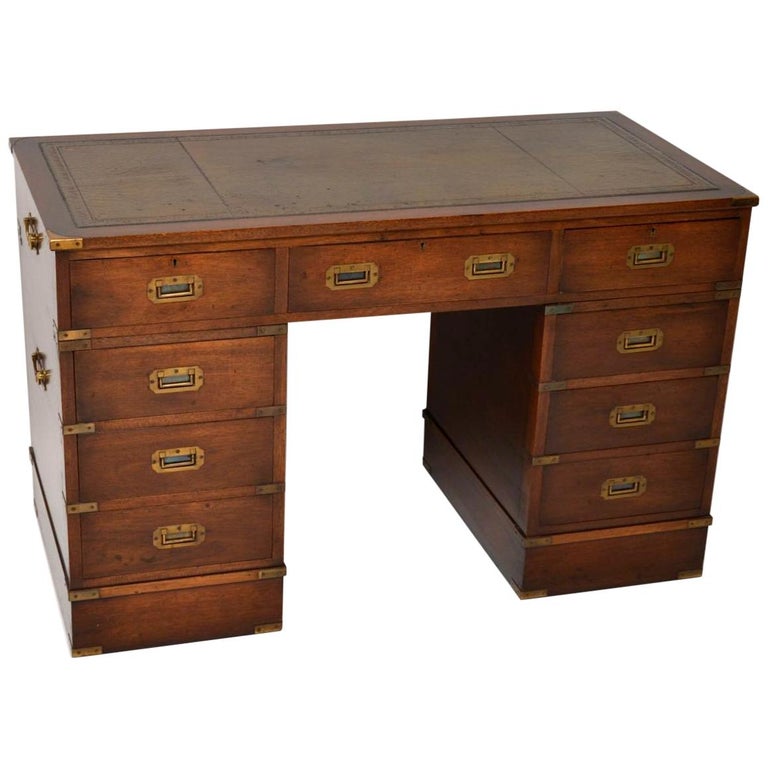 Antique Military Campaign Style Mahogany Desk at 1stDibs