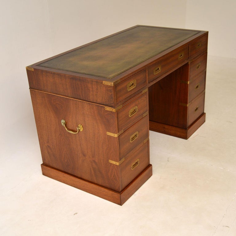 Antique Military Campaign Style Pedestal Desk For Sale at 1stDibs
