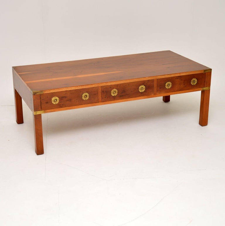 Antique Military Campaign Style Yew Wood Coffee Table at 1stDibs