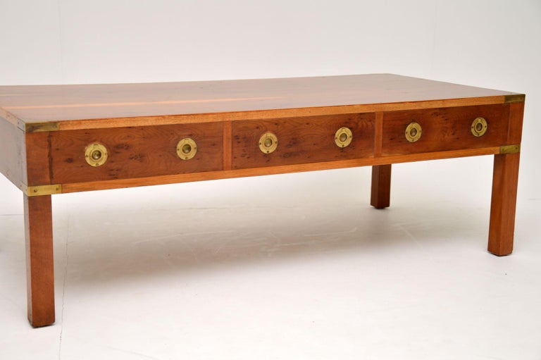 Antique Military Campaign Style Yew Wood Coffee Table at 1stDibs