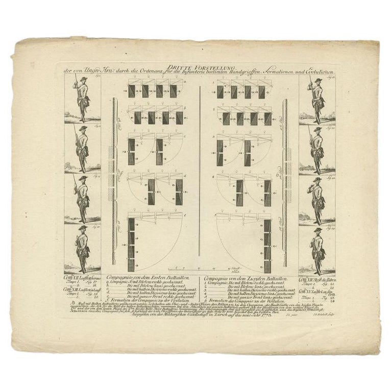 Antique Military Print of Infantry Warfare and Infantry Training, 1773 ...