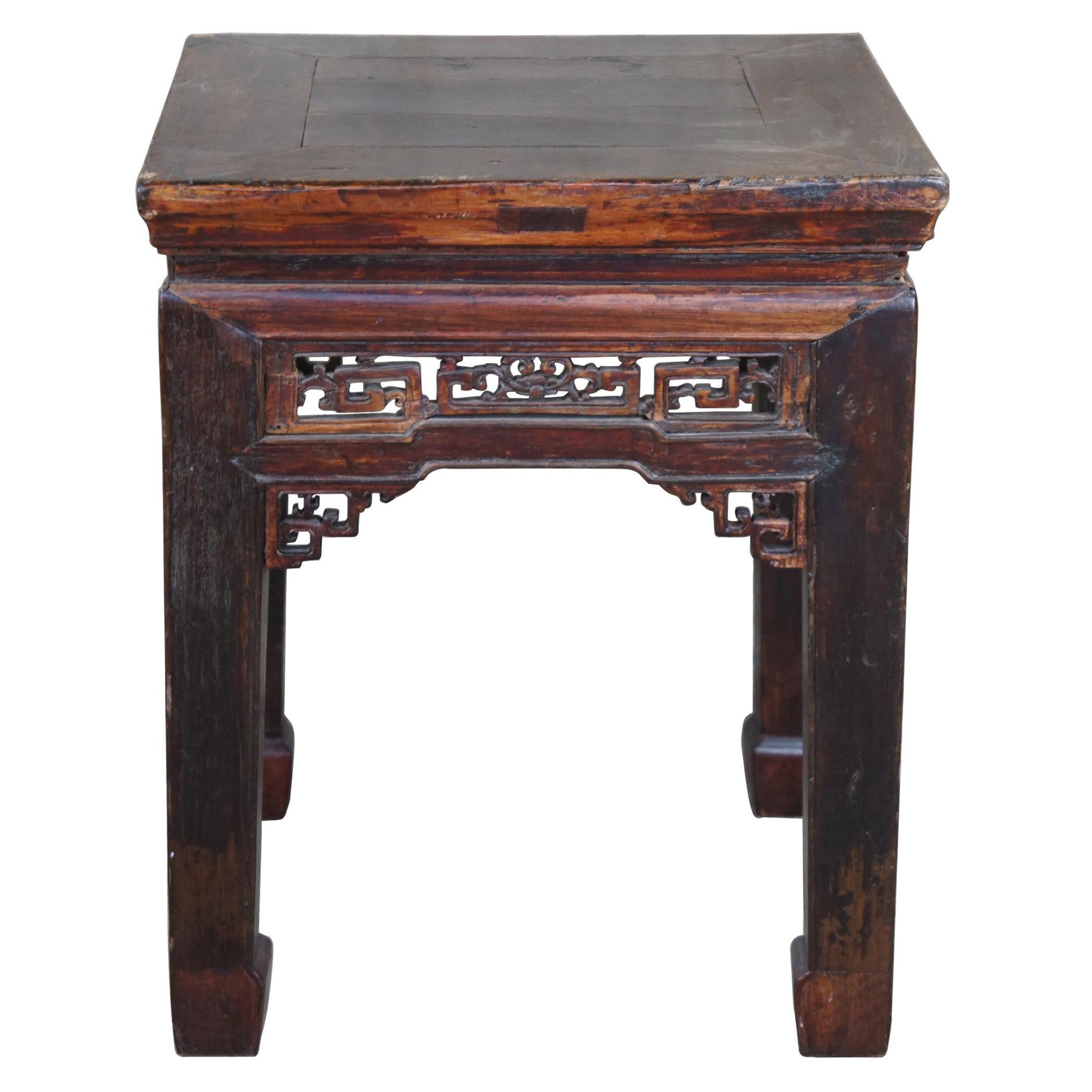 Antique Ming Style Elm Carved Asian Plant Stand Side Table Stool ...