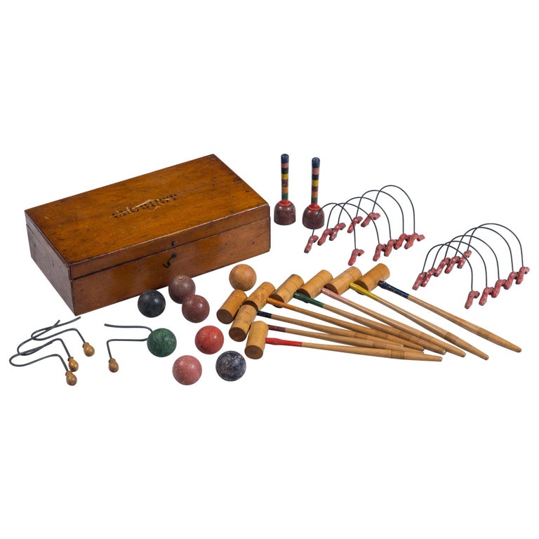 Antique Mini Croquet Set with Wooden Box at 1stDibs