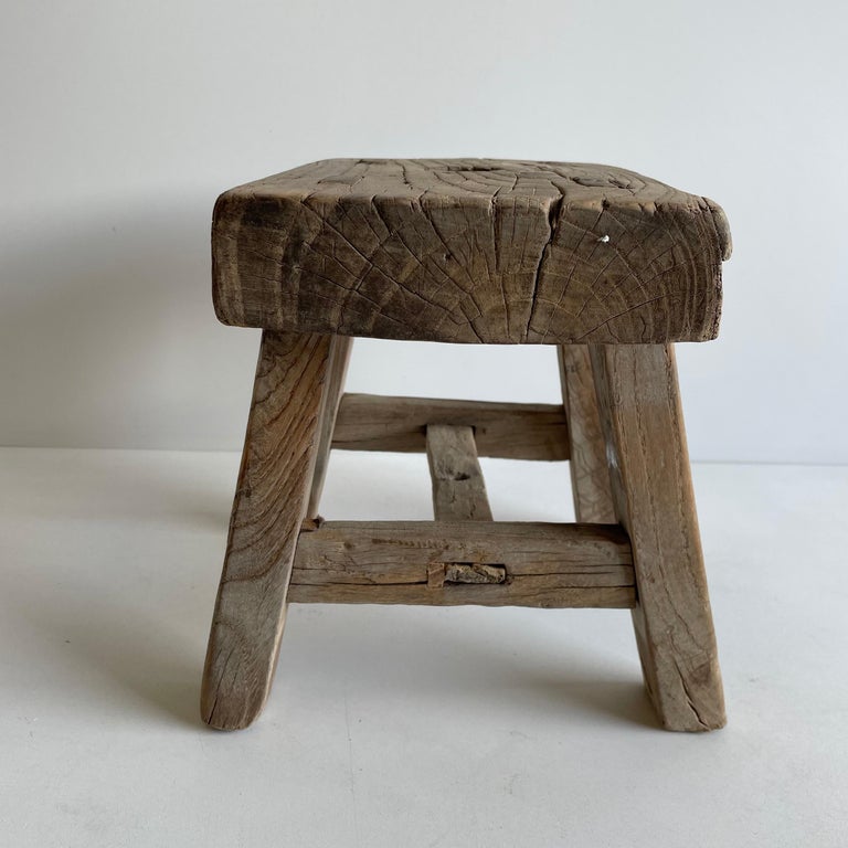 Antique Mini Elm Wood Stool at 1stDibs