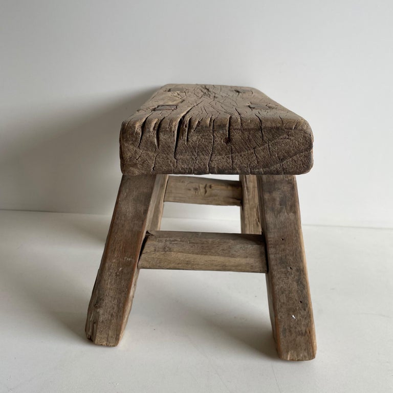 Antique Mini Elm Wood Stool For Sale at 1stDibs
