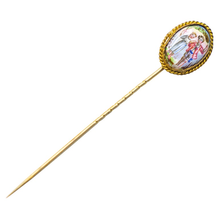 Antique Miniature Hand Painting Stick Pin For Sale at 1stDibs