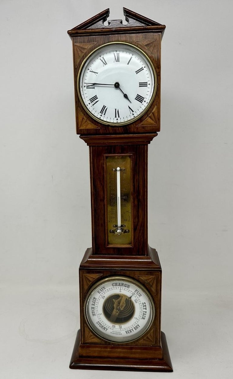 Antique Miniature Mahogany Boxwood Longcase Clock Thermometer Barometer ...