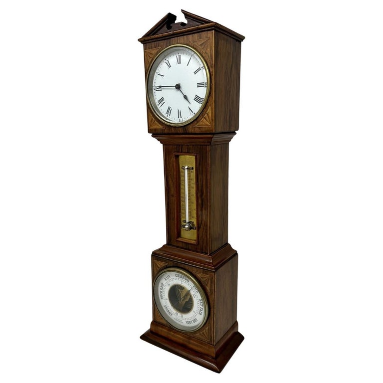 Antique Miniature Mahogany Boxwood Longcase Clock Thermometer Barometer ...