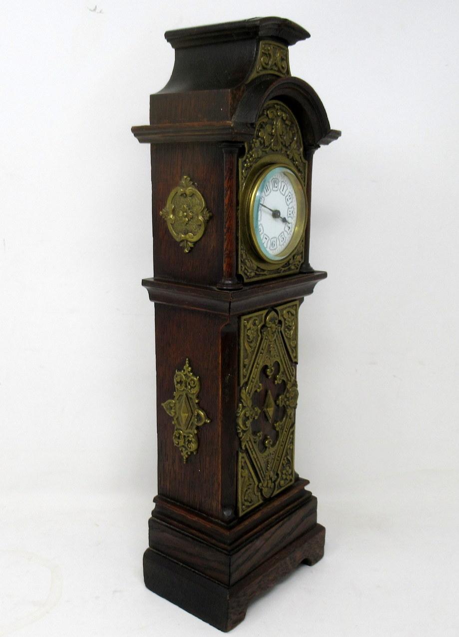 Antique Miniature Oak Brass Mounted Longcase English Mantle Clock, 19th ...