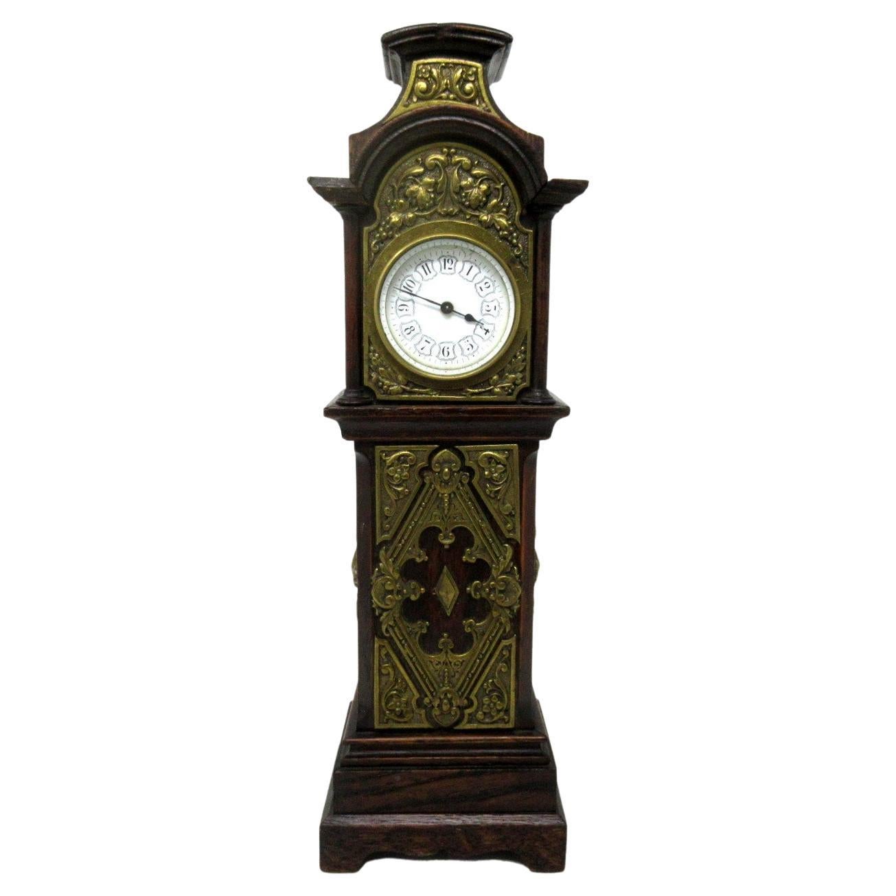Antique Miniature Oak Brass Mounted Longcase English Mantle Clock, 19th ...