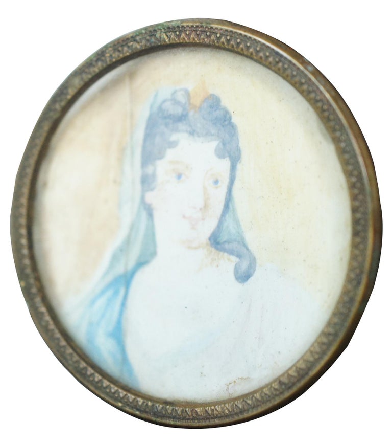 Antique Miniature Watercolor Painting Portrait of a Woman Neoclassical ...