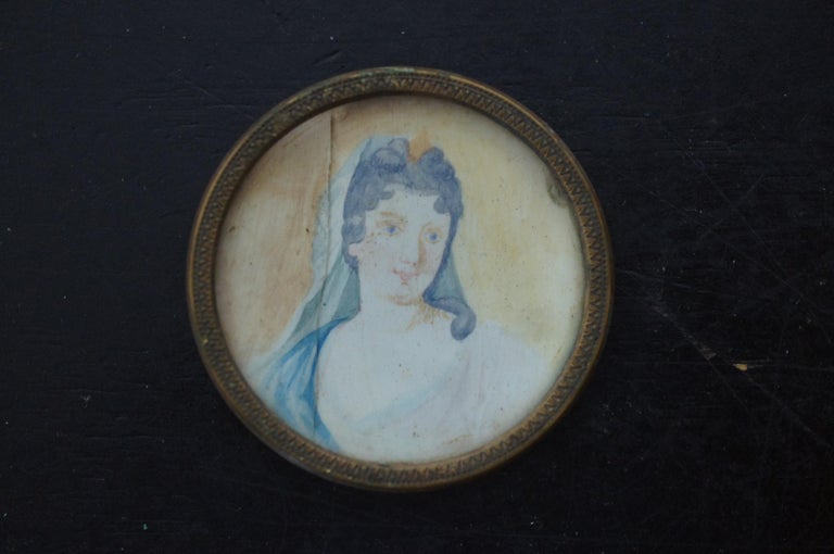 Antique Miniature Watercolor Painting Portrait of a Woman Neoclassical ...