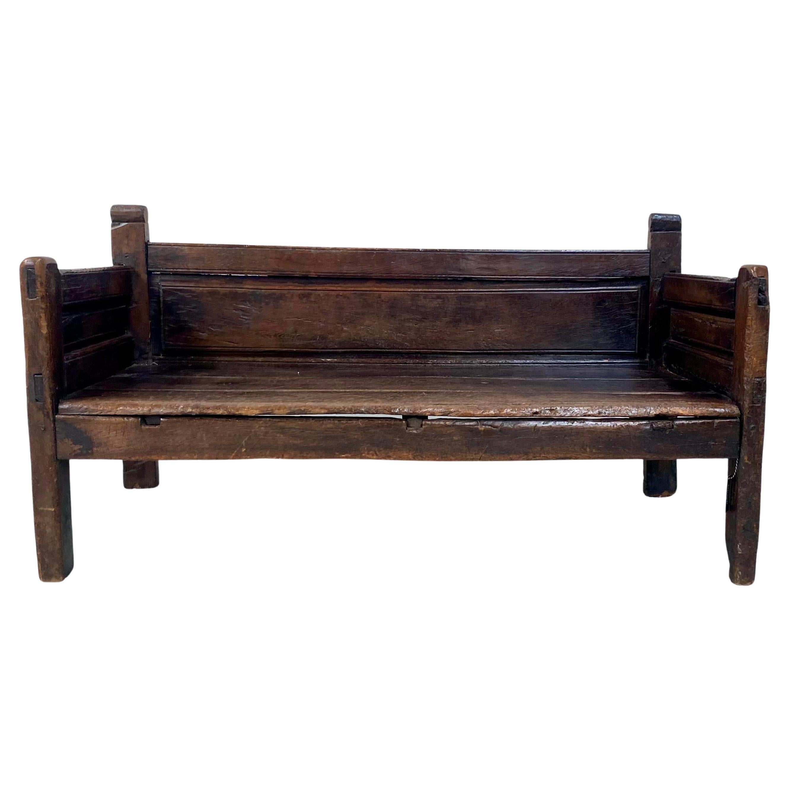 Antique Minimalistic Spanish Fruitwood Bench Handmade, Early 19th ...