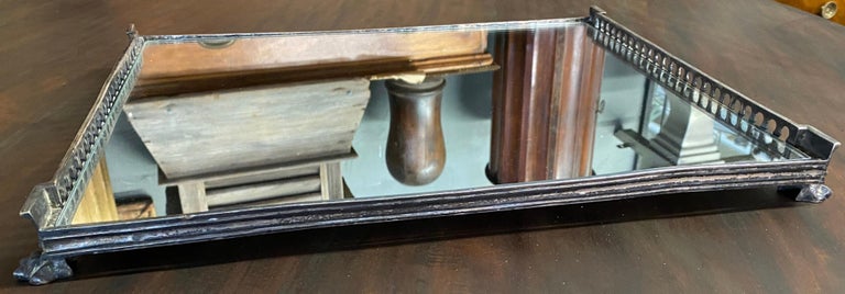Antique Mirrored Silver Plated Gallery Serving Tray For Sale at 1stDibs