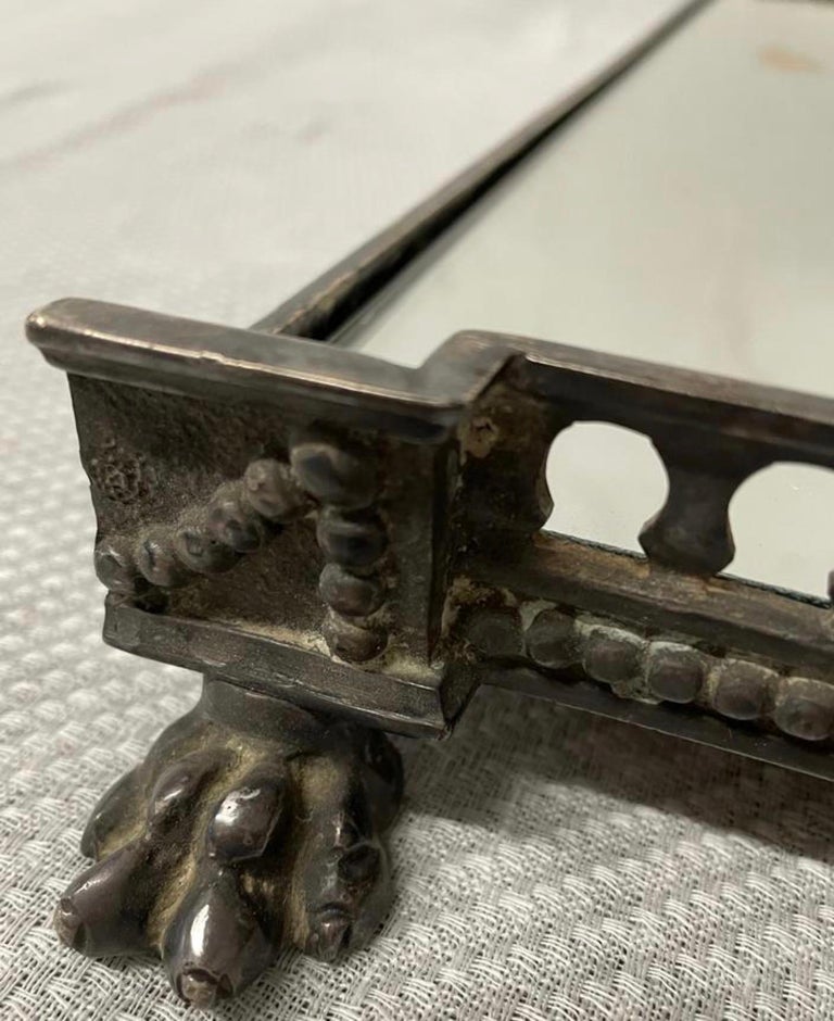 Antique Mirrored Silver Plated Gallery Serving Tray For Sale at 1stDibs