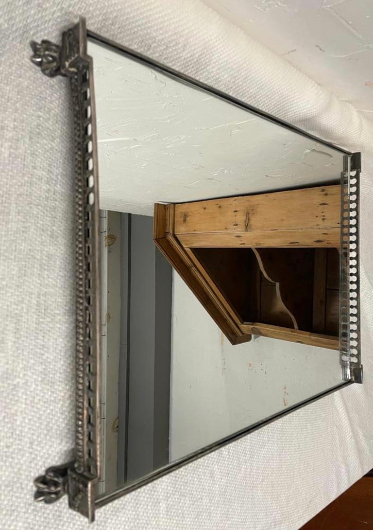 Antique Mirrored Silver Plated Gallery Serving Tray For Sale at 1stDibs