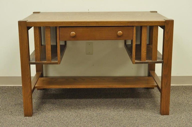 Antique Mission Arts and Crafts Oak Writing Library Desk Table Bookcase ...