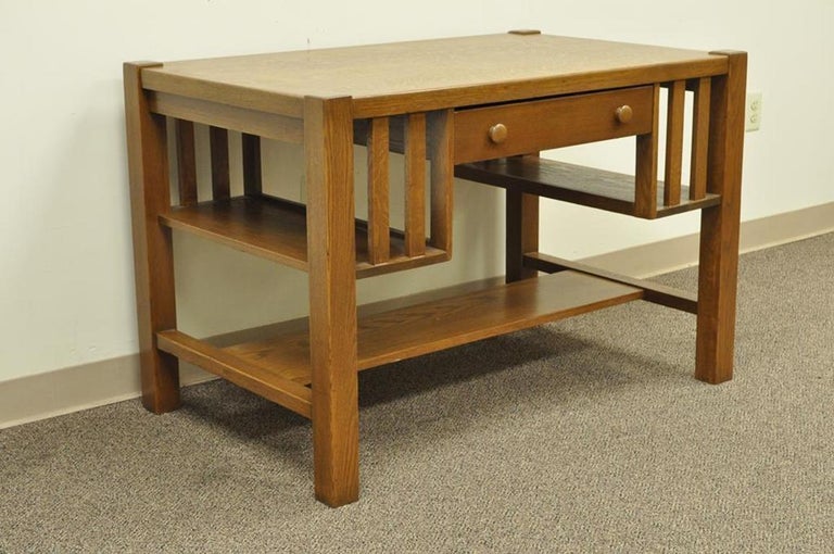 Antique Mission Arts and Crafts Oak Writing Library Desk Table Bookcase ...