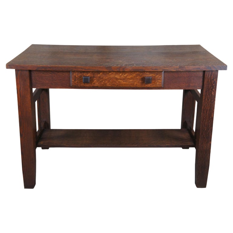 Antique Mission Arts and Crafts Quartersawn Oak Library Desk Table ...