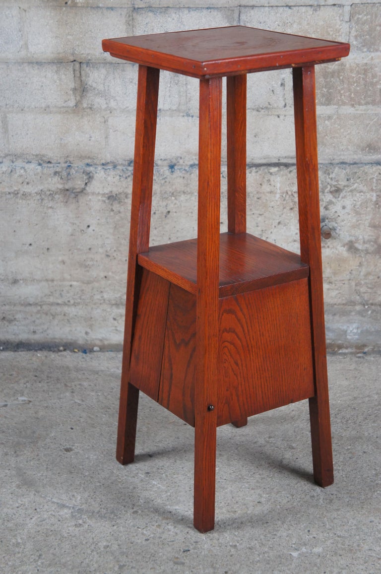 Antique Mission Arts and Crafts Red Oak Tiered Smoking Stand Pedestal ...