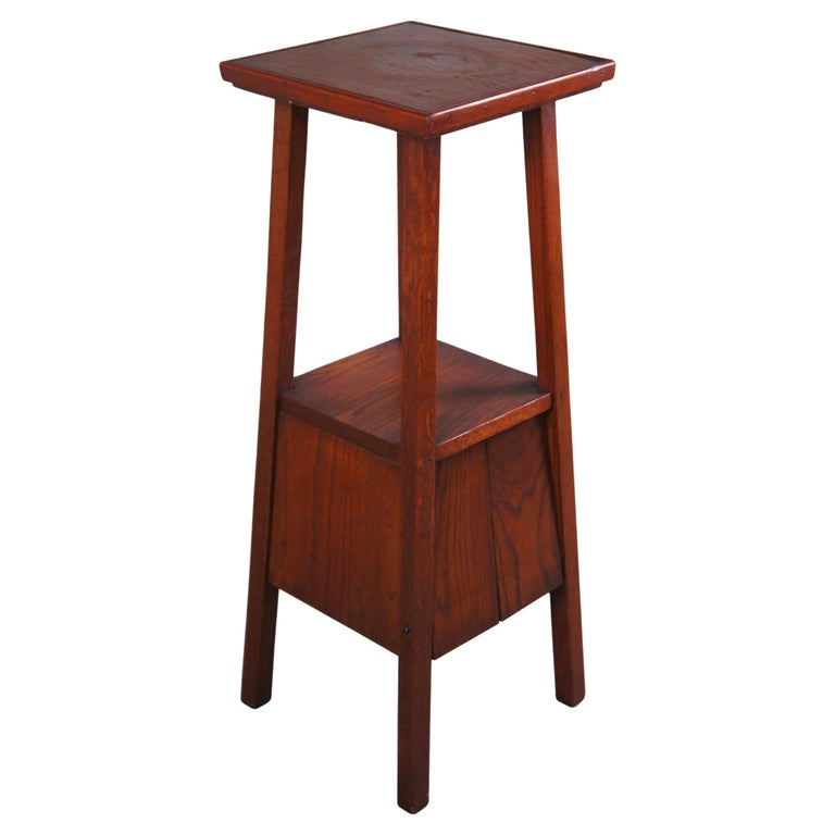 Antique Mission Arts and Crafts Red Oak Tiered Smoking Stand Pedestal ...