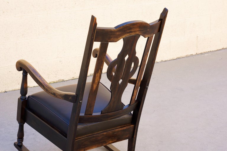 Antique Mission Style Rocking Chair, Refinished Maple and Leather at ...