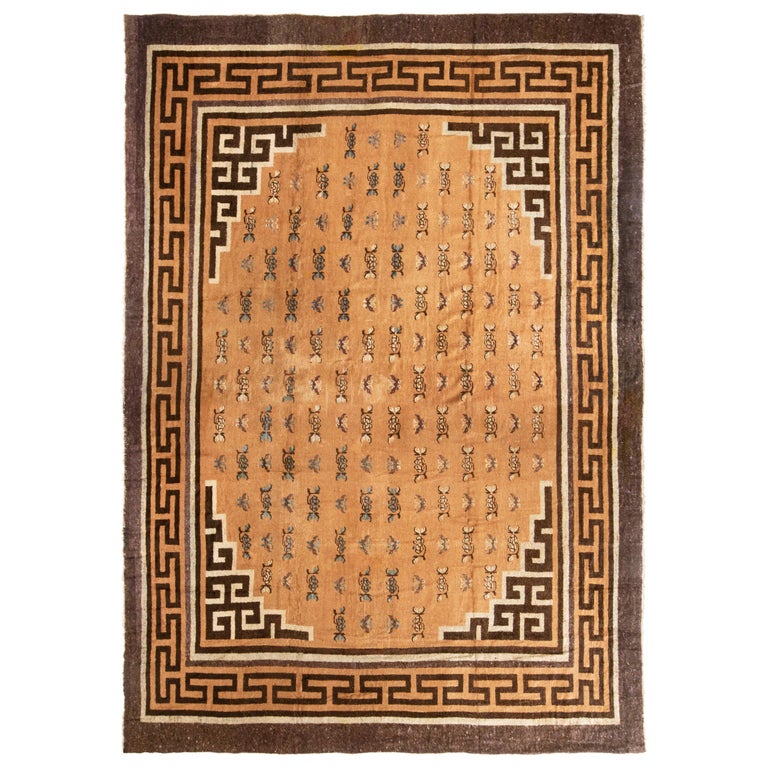 Antique Mongolian Transitional Copper Brown and Purple Wool Rug For ...