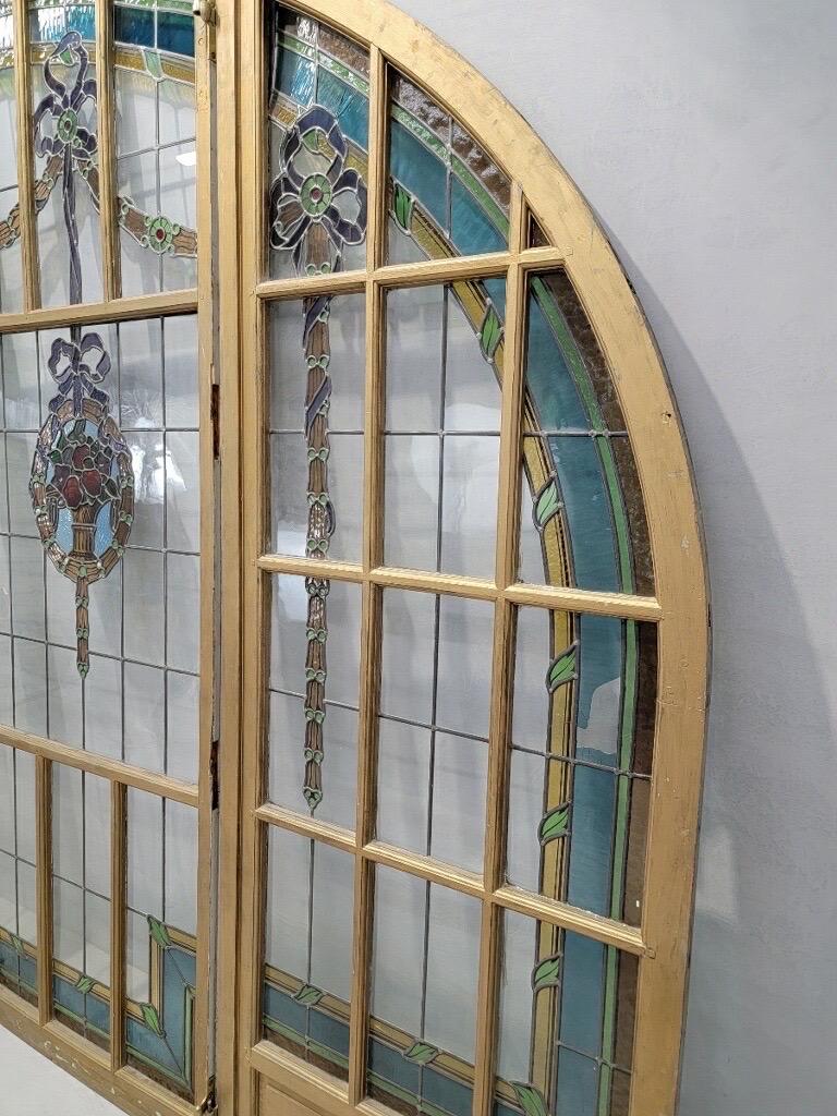 Antique Monumental French Arched Stained Glass Door Set For Sale at 1stDibs