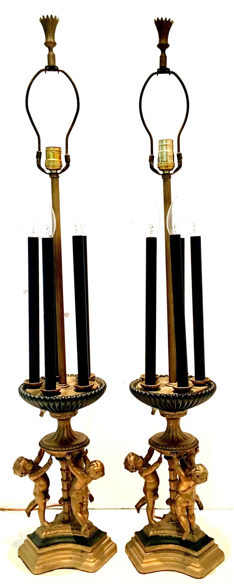 Antique Monumental Pair Of Neoclassical Six-Light Candelabra Lamps and ...