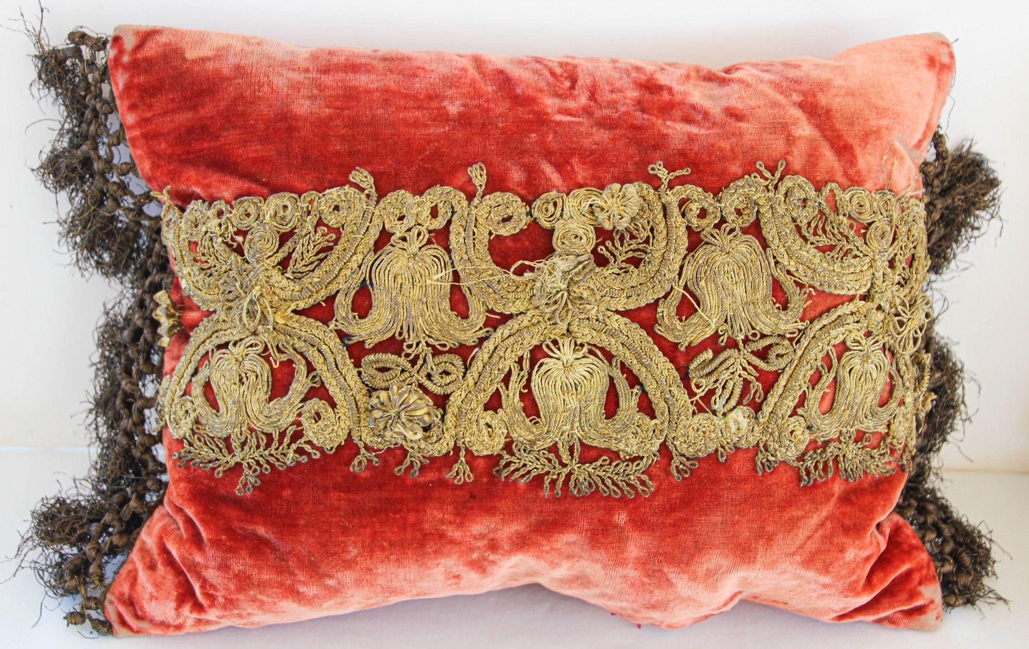 Antique Venetian Moorish Silk Velvet Throw Pillows Embellished Metallic ...