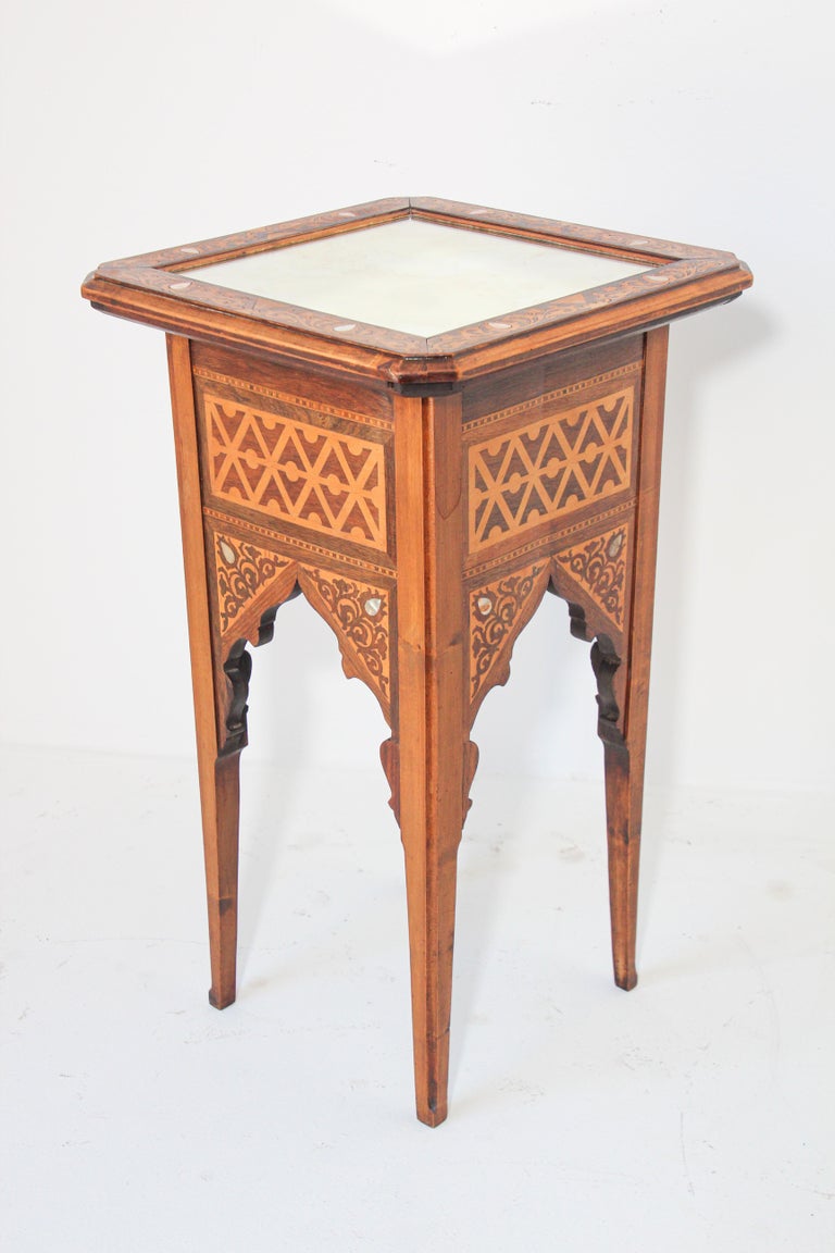 Antique Moorish Spain Inlaid Pedestal Side Table at 1stDibs
