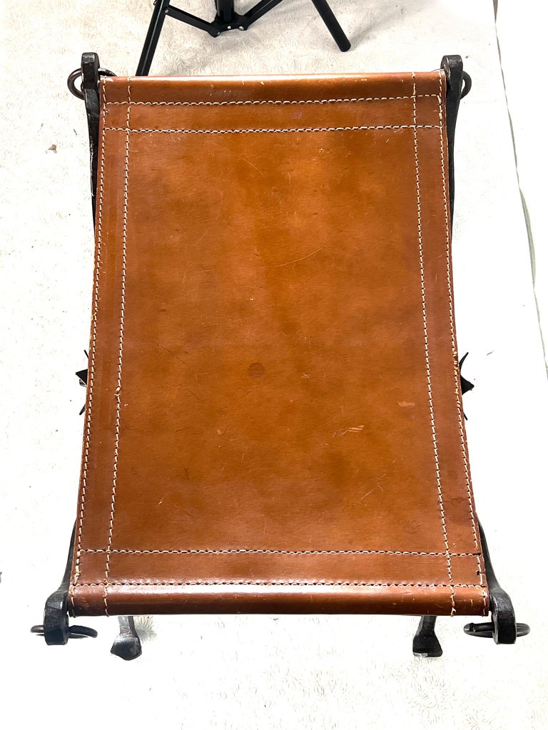 Antique Morgan Colt Style Wrought-Iron and Leather Folding Curule Stool ...