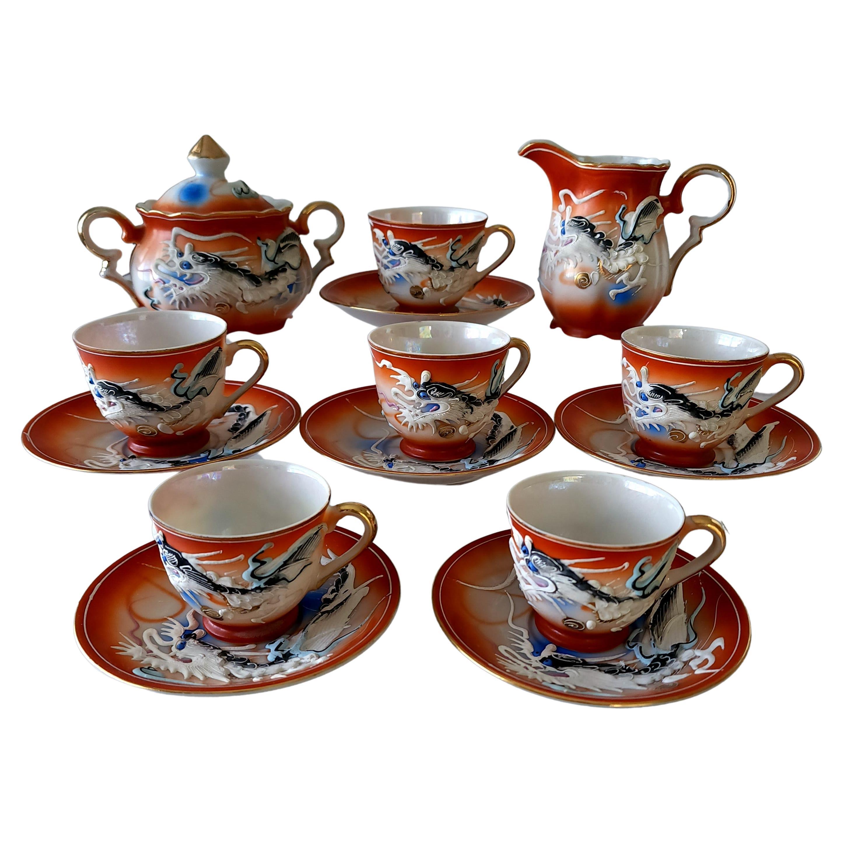 Moriage Dragonware Raised Dragon Demitasse Cup and Saucer Set of 6 ...