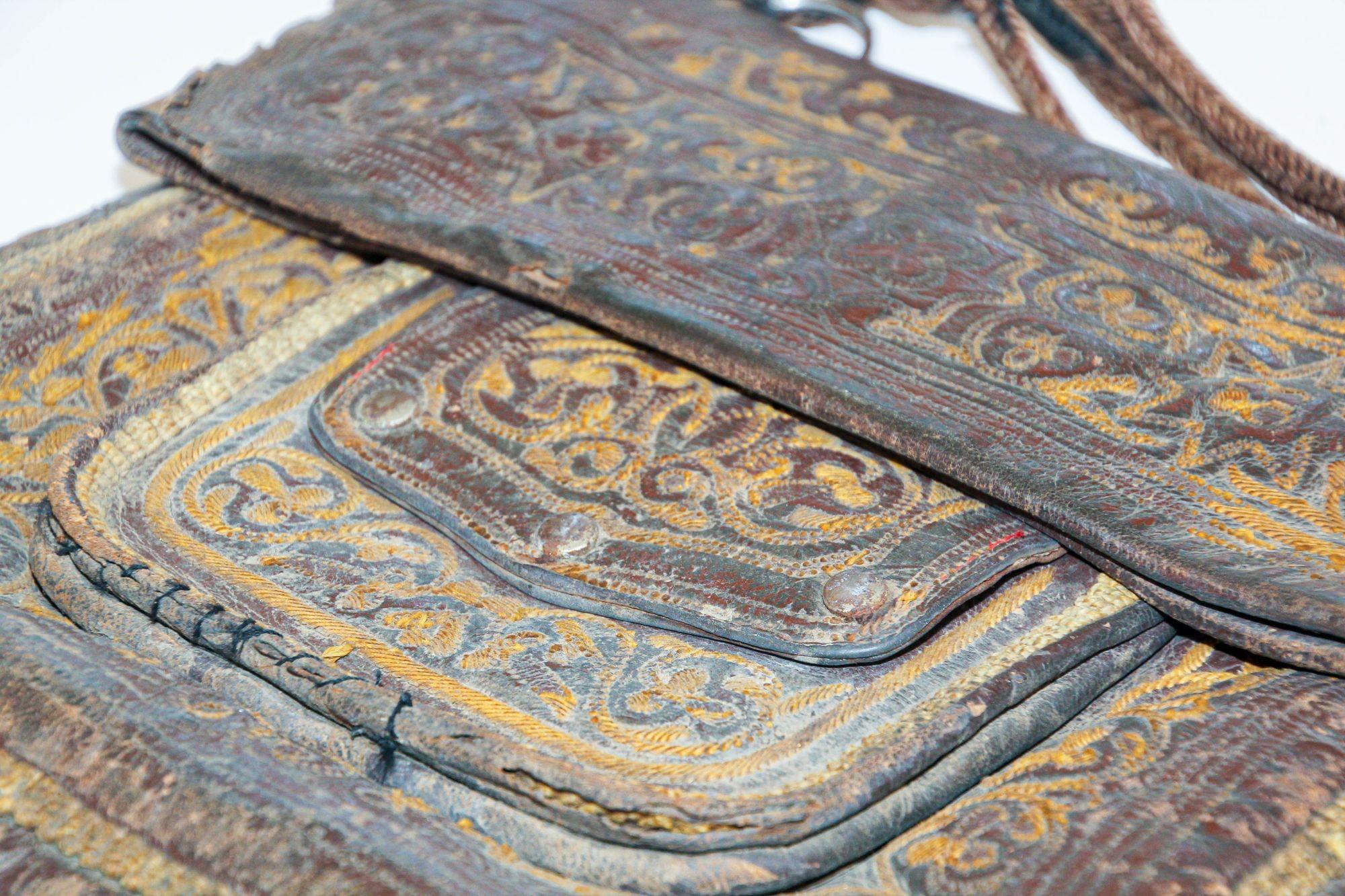 Antique Moroccan Collectible Messenger Bag Hand Tooled Leather ...