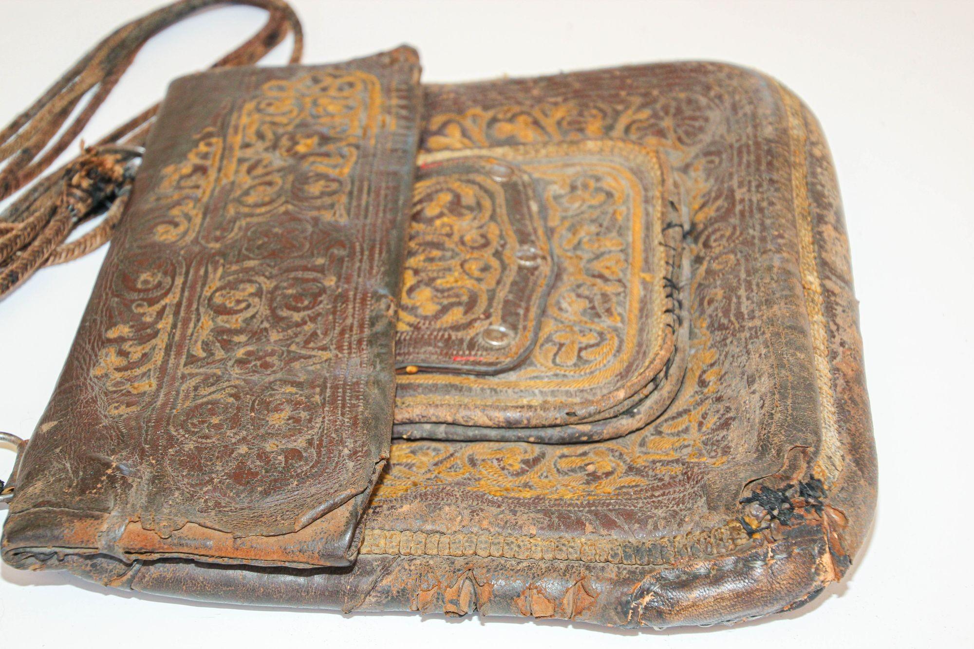 Antique Moroccan Collectible Messenger Bag Hand Tooled Leather ...