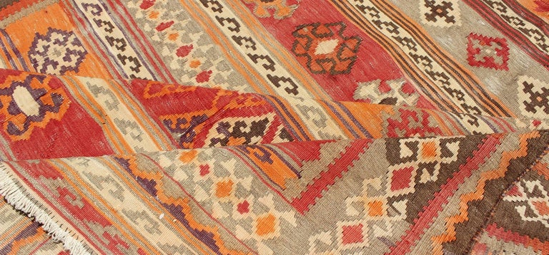 Antique Moroccan Kilim with Embroidery in Red, Orange, Gray and Brown ...